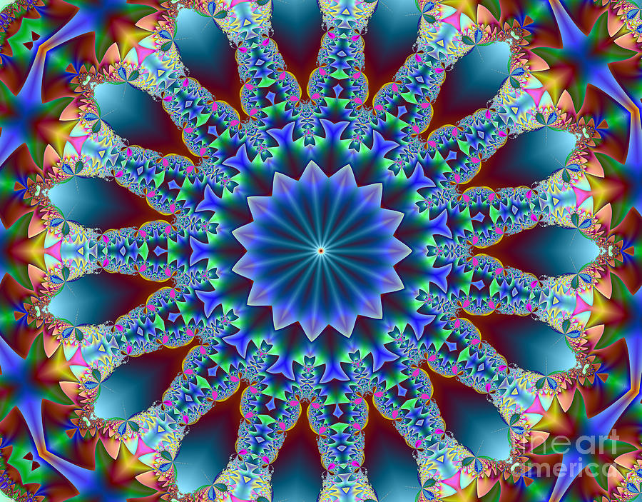 Psychedelic Fractal Kaleidoscope Pattern Digital Art