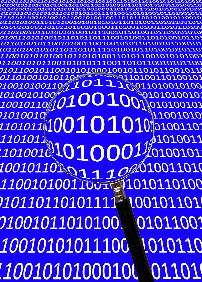 Binary Code And Magnifying Glass #1 by Science Photo Library