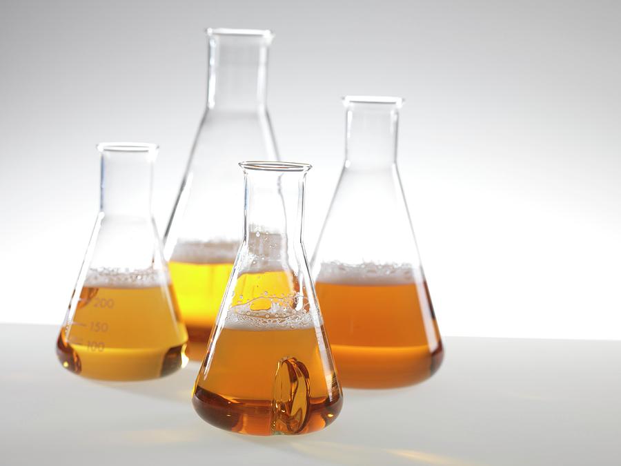 Cell Growth Medium In Flasks #1 by Science Photo Library