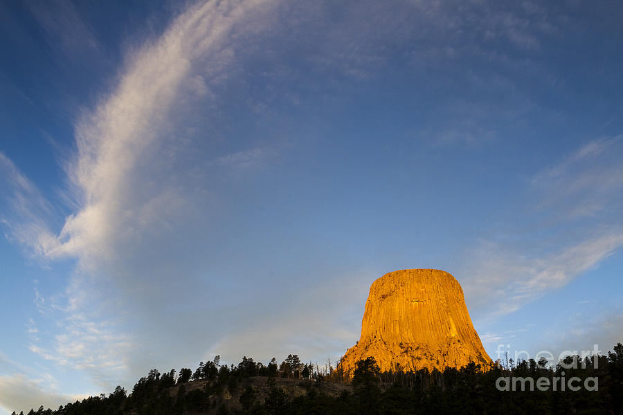 First Light on Devil's Tower Photograph by Mike Cavaroc | Fine Art America