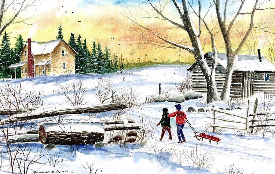 Going Sledding Painting by Steven Schultz | Fine Art America