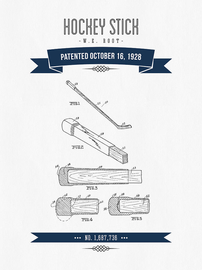 1928 Hockey Stick Patent Drawing - Retro Navy Blue Digital Art by Aged ...