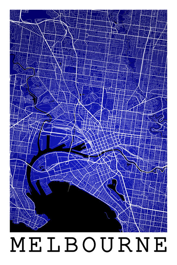 Melbourne Street Map - Melbourne Australia Road Map Art on Color ...