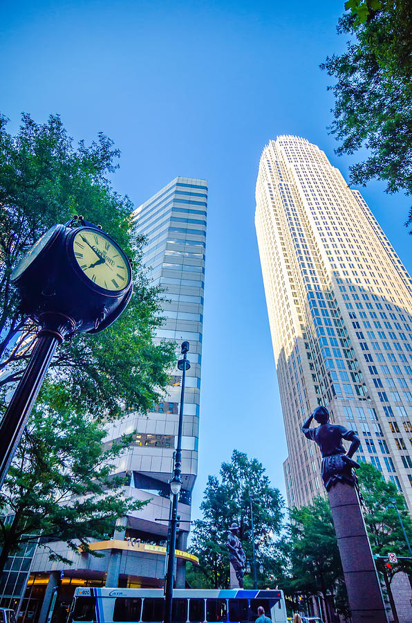 Standing By The Clock On City Intersection At Charlotte Downtown ...