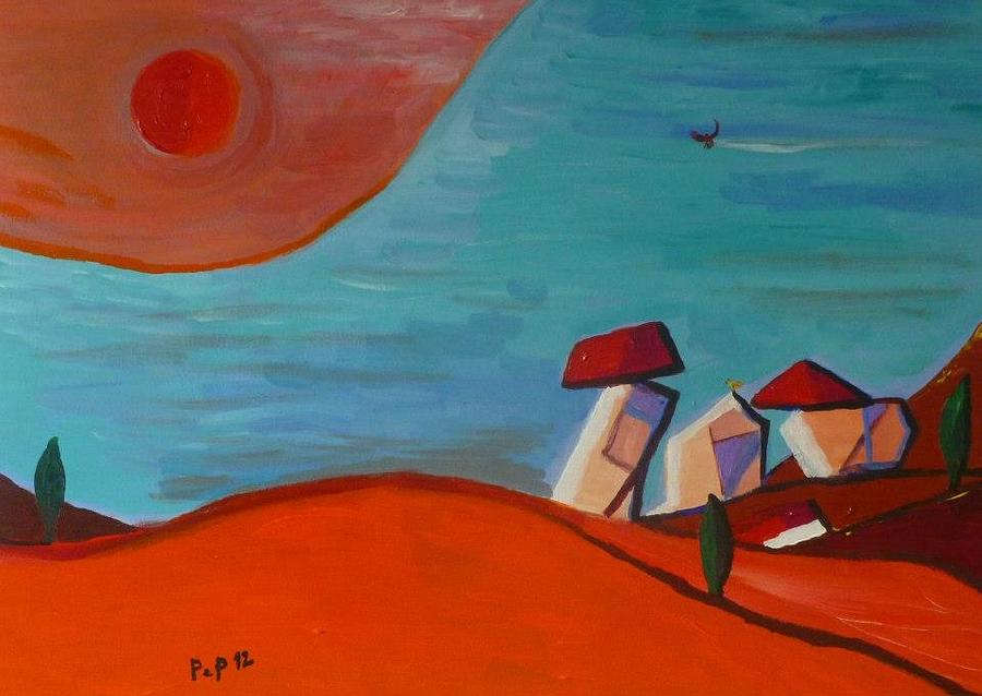 Village and sky Painting by Peter Davidkov