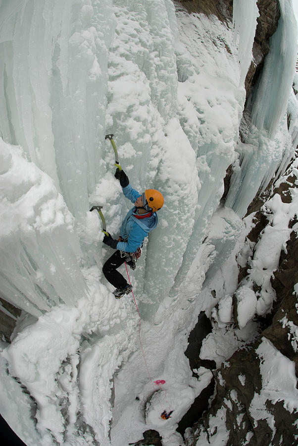 A Professional Female Climber Ice Photograph by Alain Denis - Fine Art ...
