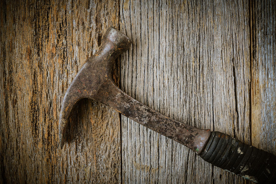 Hammer On Rustic Hardwood Floor Photograph by Brandon Bourdages - Fine ...