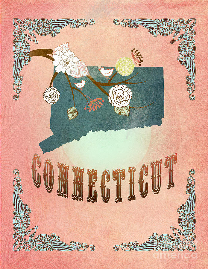 Modern Vintage Connecticut State Map Digital Art by Joy House Studio ...