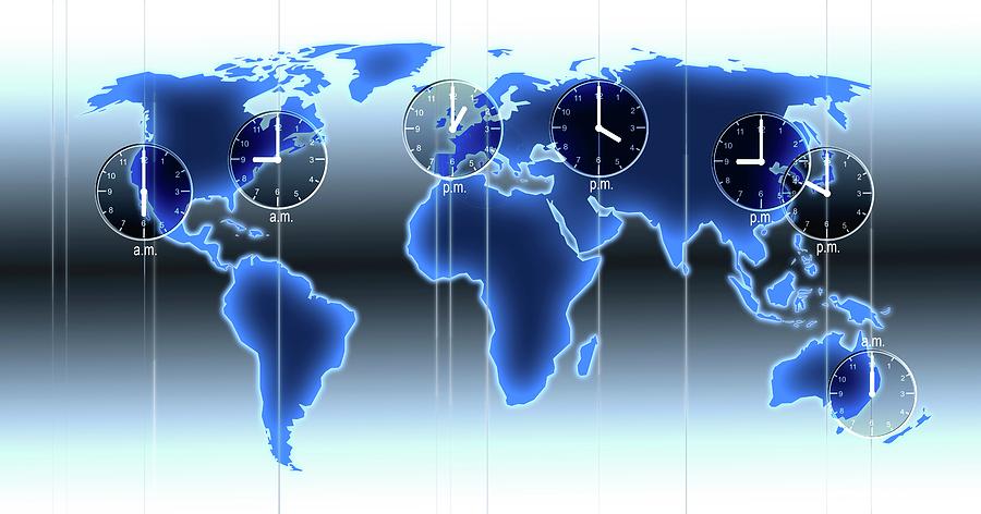 World Map Illustration With Time Zones Photograph by Alfred Pasieka ...