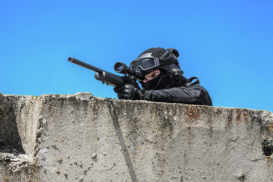 Swat Police Operator With Sniper Rifle Photograph By Oleg Zabielin