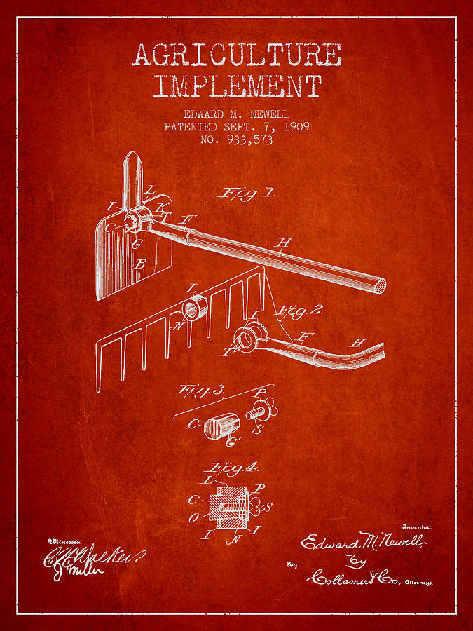 Agriculture Implement patent from 1909 - Red Digital Art by Aged Pixel ...