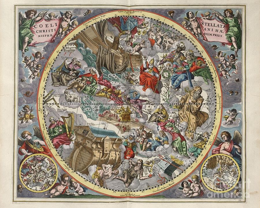 Antique Celestial Map Drawing by Baltzgar - Fine Art America