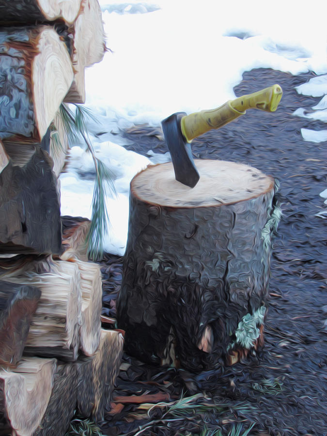 Axe in log Painting by Jeelan Clark - Fine Art America