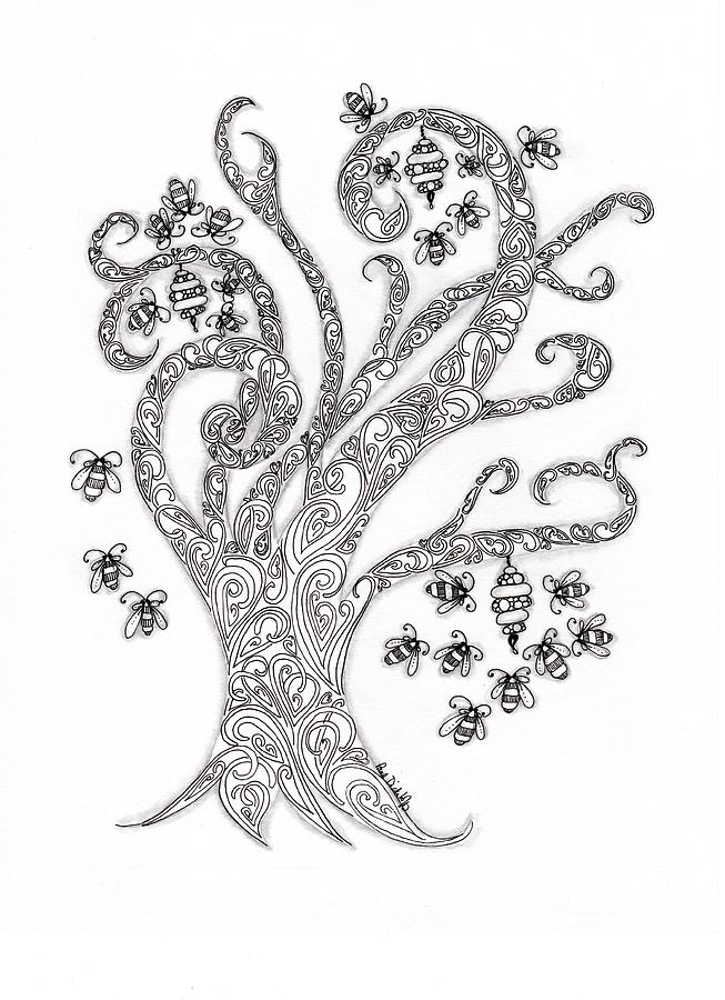Bees in the Tree Drawing by Paula Dickerhoff | Fine Art America