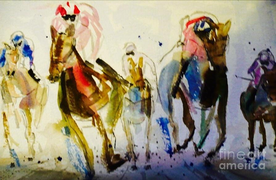 Belmont final furlong Painting by Daniel Dawson - Fine Art America