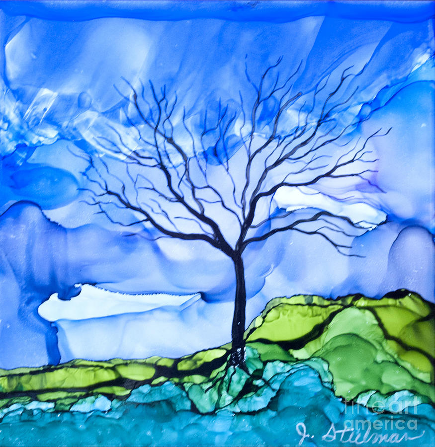 Blue Tree Painting by Jane Steelman