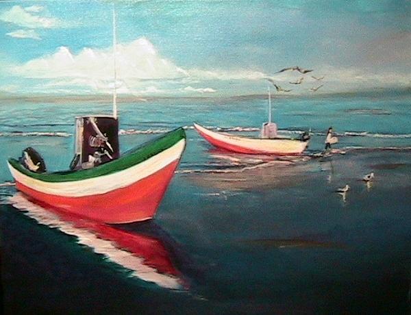 Boat Reflection Painting by Chris Buessem | Pixels