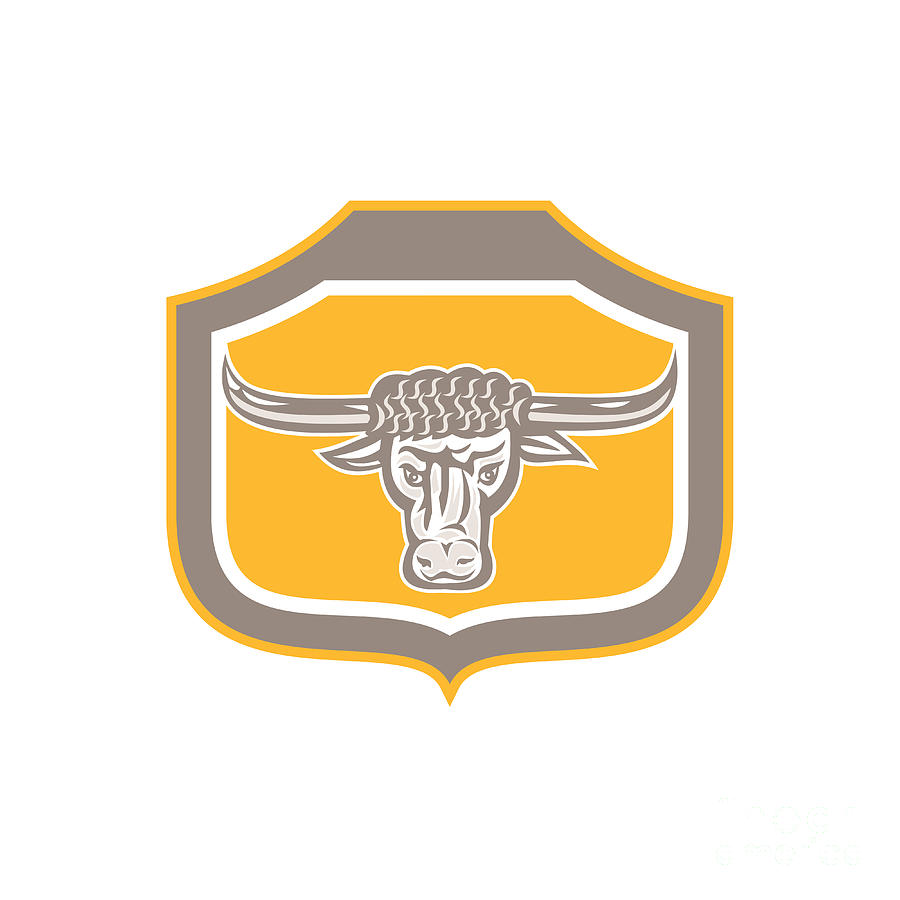 Bull Head Snorting Shield Retro Digital Art by Aloysius Patrimonio - Pixels