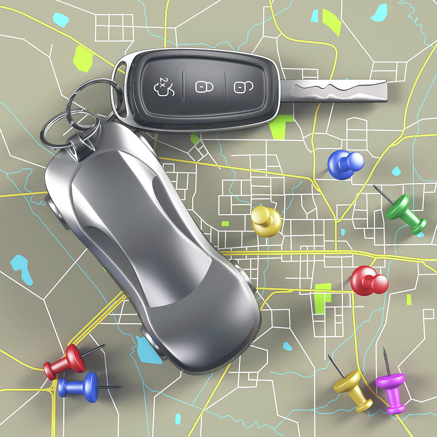 Car Key And Push Pins In Road Map Photograph by Ktsdesign/science Photo ...