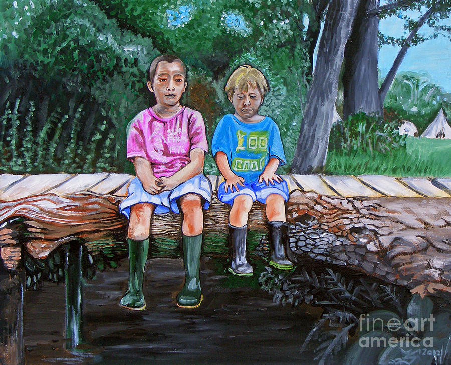 Chas and Jay on a Log Painting by John Gallivan - Pixels