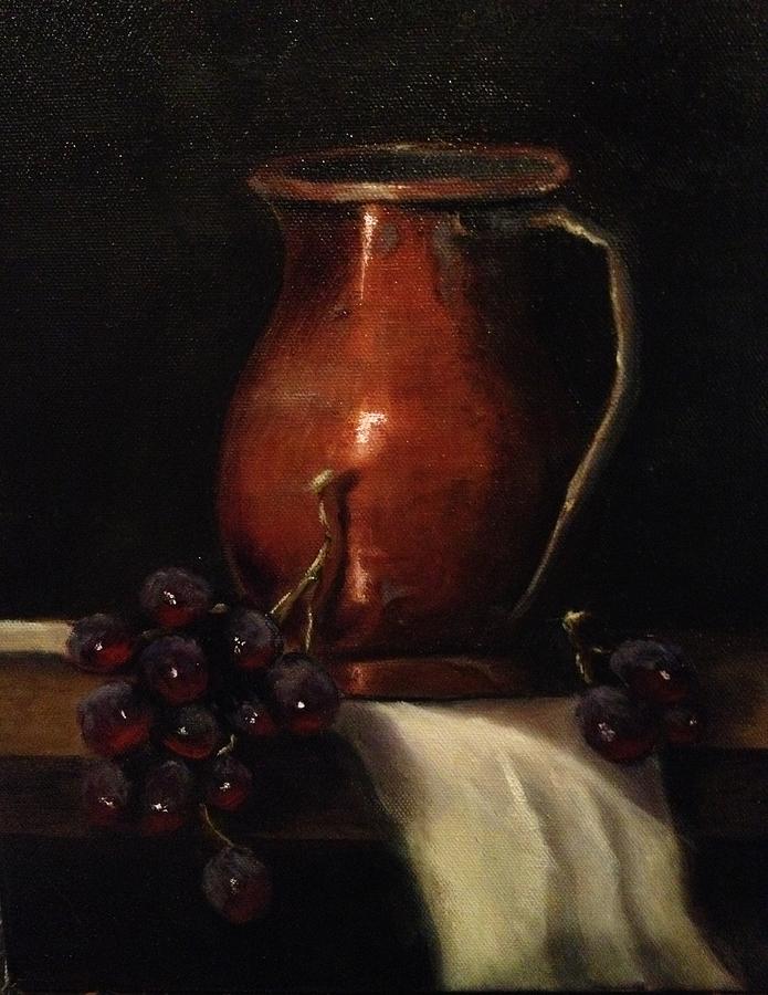 Vintage Pear and Copper Pitcher Still Life Painting