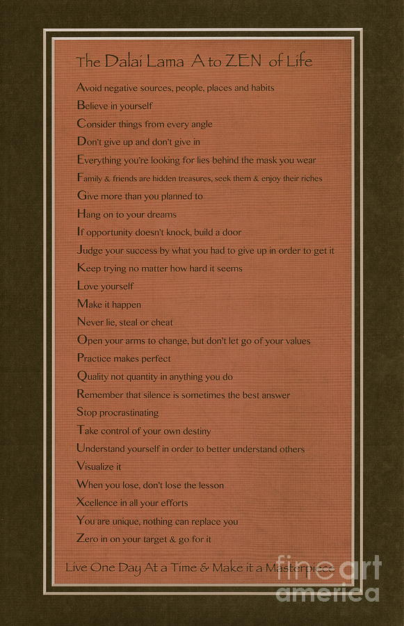 Dalai Lama A to Zen of Life Typography on Yin Yang Watercolor Painting ...