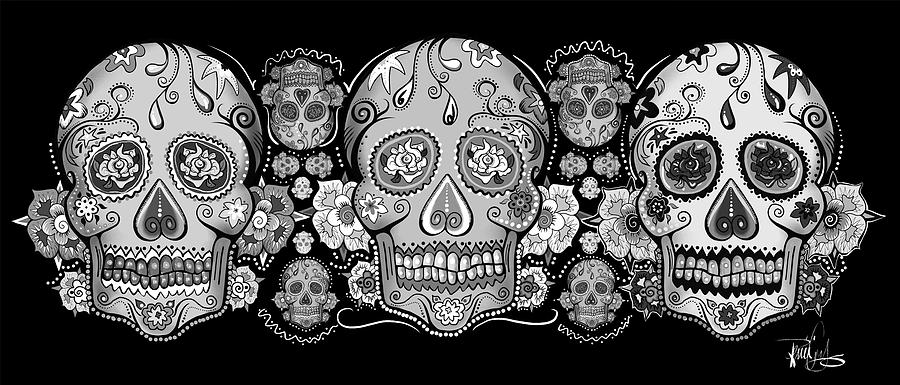 Dia de Los Muertos in Black and White Digital Art by Renee Ciufo