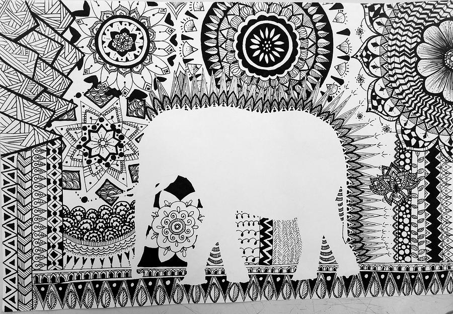 Elephant in an Abstract World Drawing by Kate McCulloch - Fine Art America