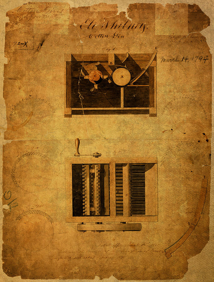 Eli Whitney Cotton Gin Patent Vintage on Worn Canvas Mixed Media by ...
