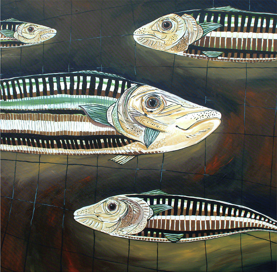 Fish In Net Painting by Stuart Roy