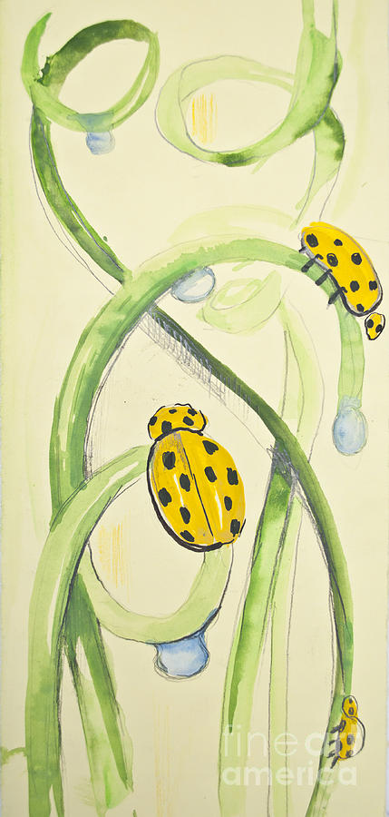 Floral painted background with ladybugs Photograph by Aleksandar ...