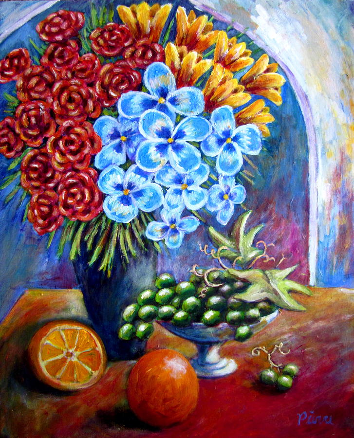 Flowers and Fruit Painting by Sebastian Pierre - Fine Art America