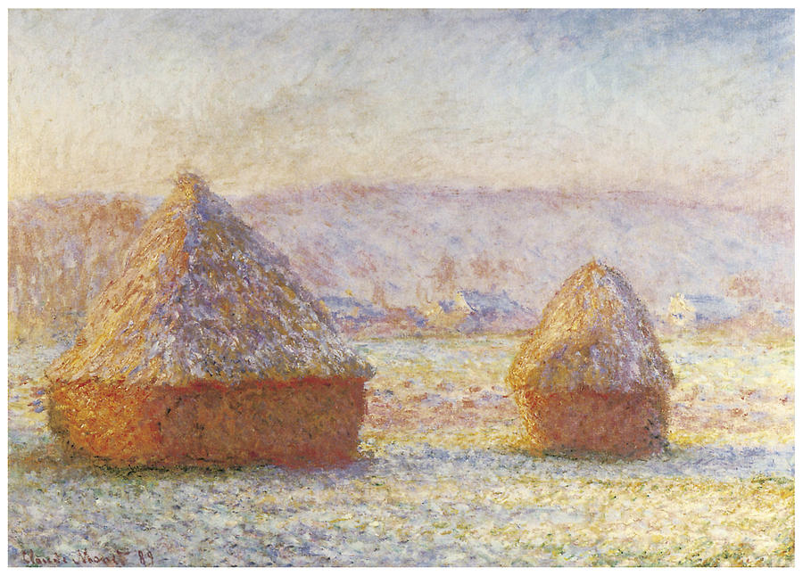 Grainstacks White Frost Effect Painting by Claude Monet - Pixels
