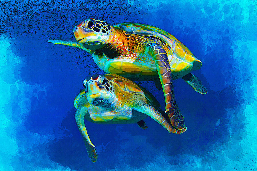 Green turtle gracefully swim Digital Art by Don Kuing - Pixels