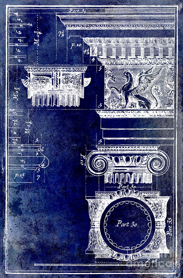 Ionic Capitol Blue Drawing by Jon Neidert - Fine Art America