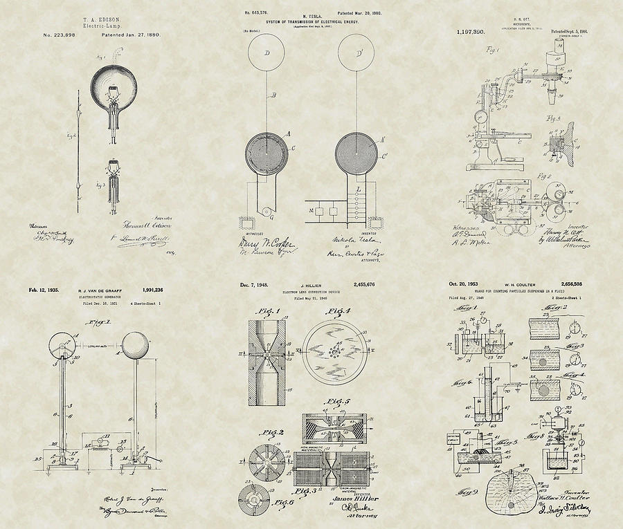 Key Scientific Inventions Patent Collection Drawing by PatentsAsArt ...