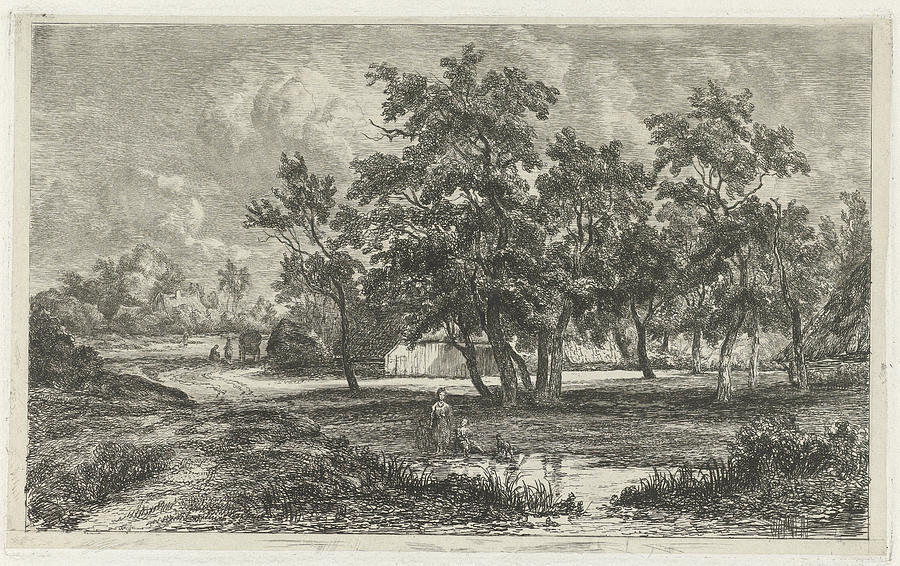 Landscape With Farm Between The Trees Drawing by Litz Collection - Fine ...
