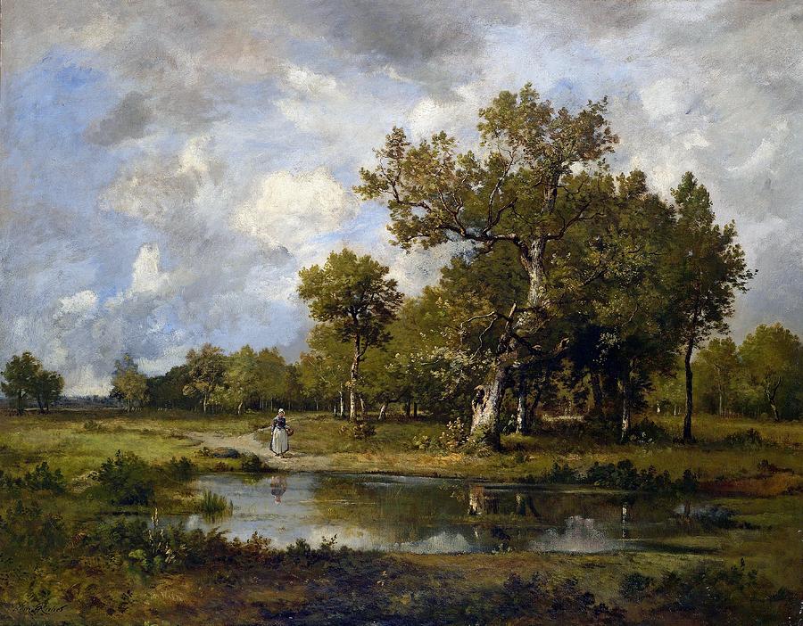 Landscape With Stream And Walker Painting by Leon Richet