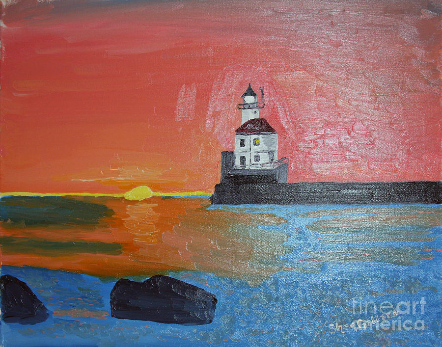 Lighthouse at sunset Painting by Shan Gillard - Fine Art America