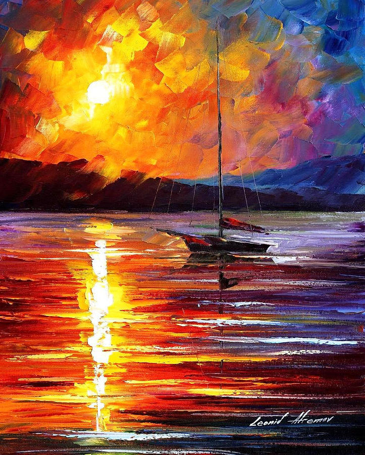 Lonely Yacht - PALETTE KNIFE Oil Painting On Canvas By Leonid Afremov ... Lonely Yacht - PALETTE KNIFE Oil Painting On Canvas By Leonid Afremov ...