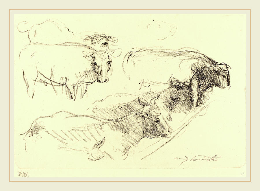 Lovis Corinth, Cows Kühe, German, 1858-1925 Drawing by Litz Collection ... Lovis Corinth, Cows Kühe, German, 1858-1925 Drawing by Litz Collection ...