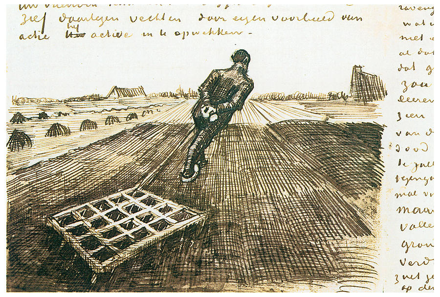 Man Pulling A Harrow Drawing by Vincent van Gogh