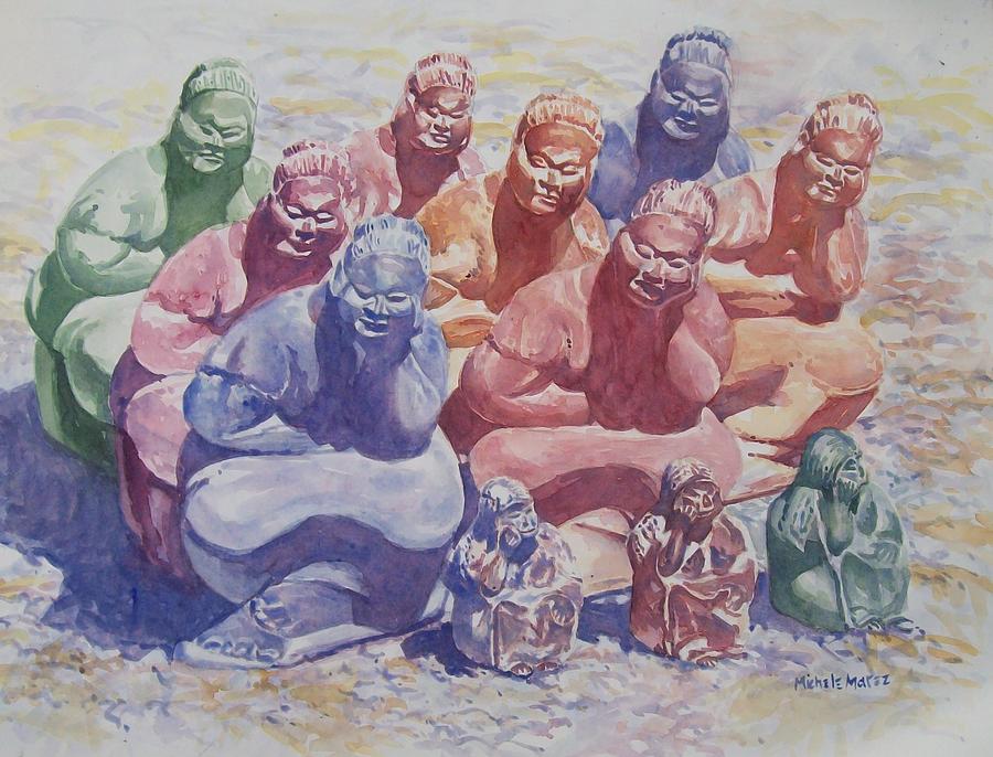 Musing Buddhas Painting by Michele Marez - Fine Art America