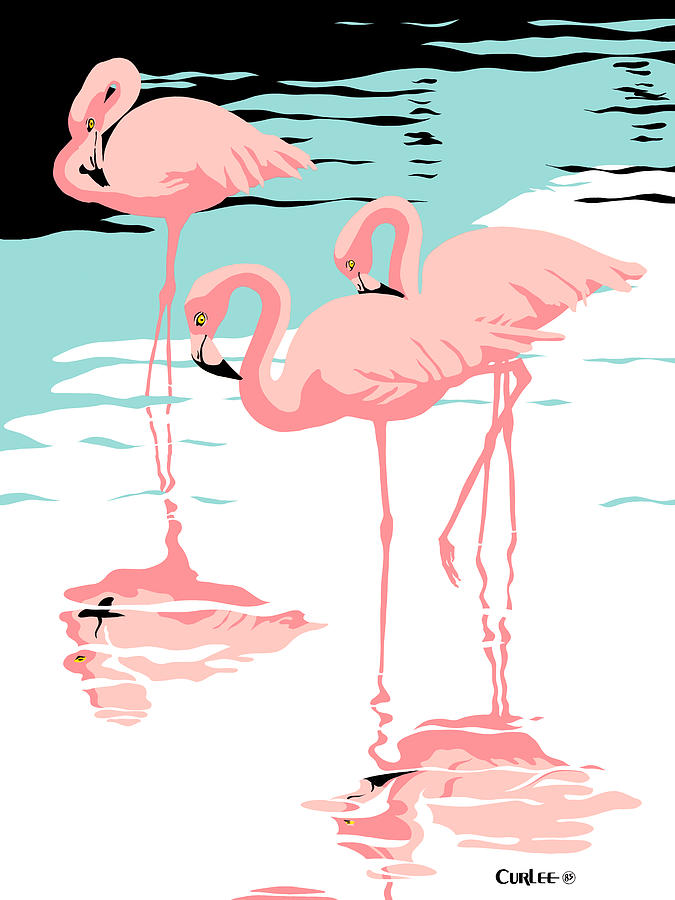 Pink Flamingos tropical 1980s abstract pop art nouveau graphic art ... Pink Flamingos tropical 1980s abstract pop art nouveau graphic art ...