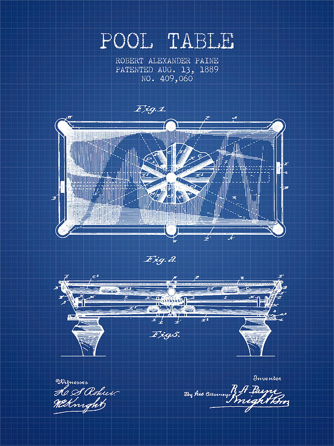 Pool Table Patent from 1889 - Blueprint Digital Art by Aged Pixel ...