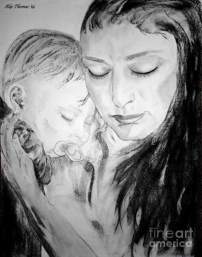 Portrait Mother And Daugher Drawing By Alex Thomas