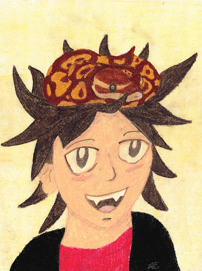 Portrait of a Boy with a Ball Python on His Head Pastel by Jessica ...