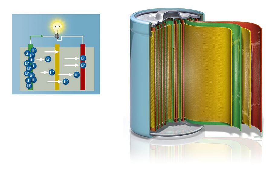 Rechargeable battery, artwork by Science Photo Library