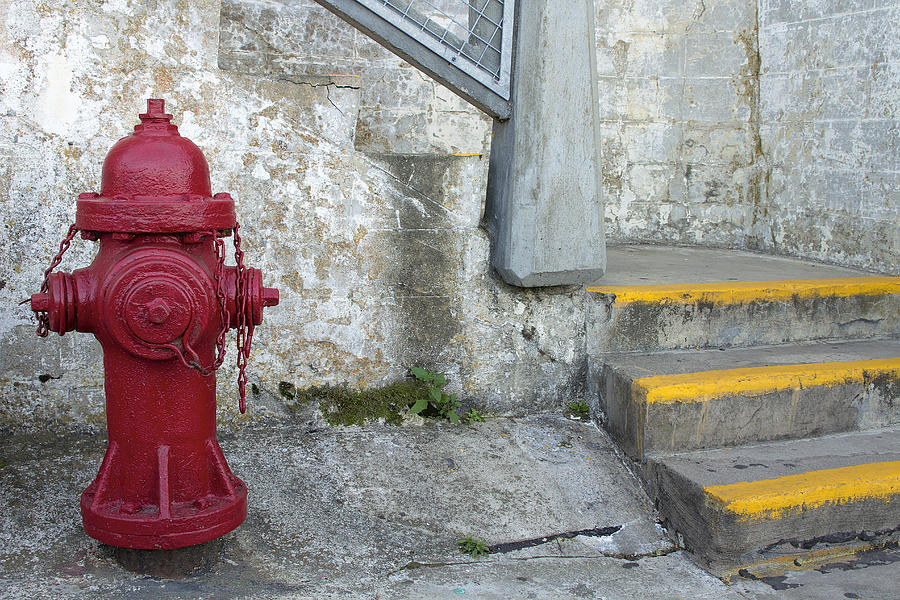 Red Fire Hydrant by the Staircase Photograph by Jit Lim - Fine Art America