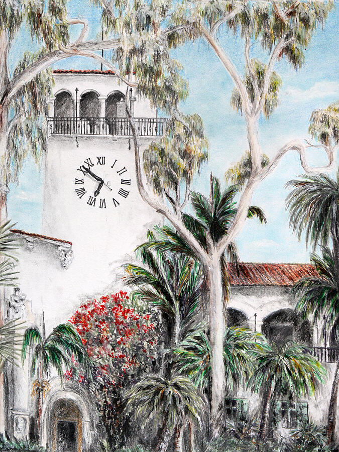 Santa Barbara Clock tower Drawing by Danuta Bennett - Fine Art America